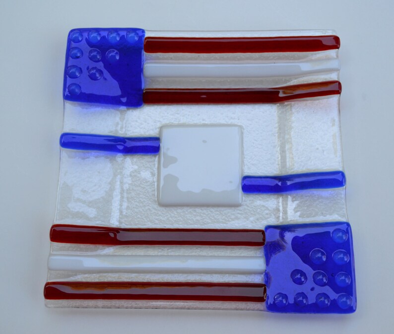 4th of July Glass Fused Square Plate by Yafitglass | Etsy