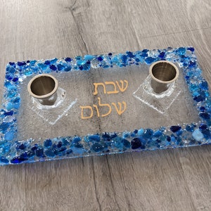 Shabbat Shalom Blue Shards Candle Holder Jewish Woman Gift Bat Mitzvah ...