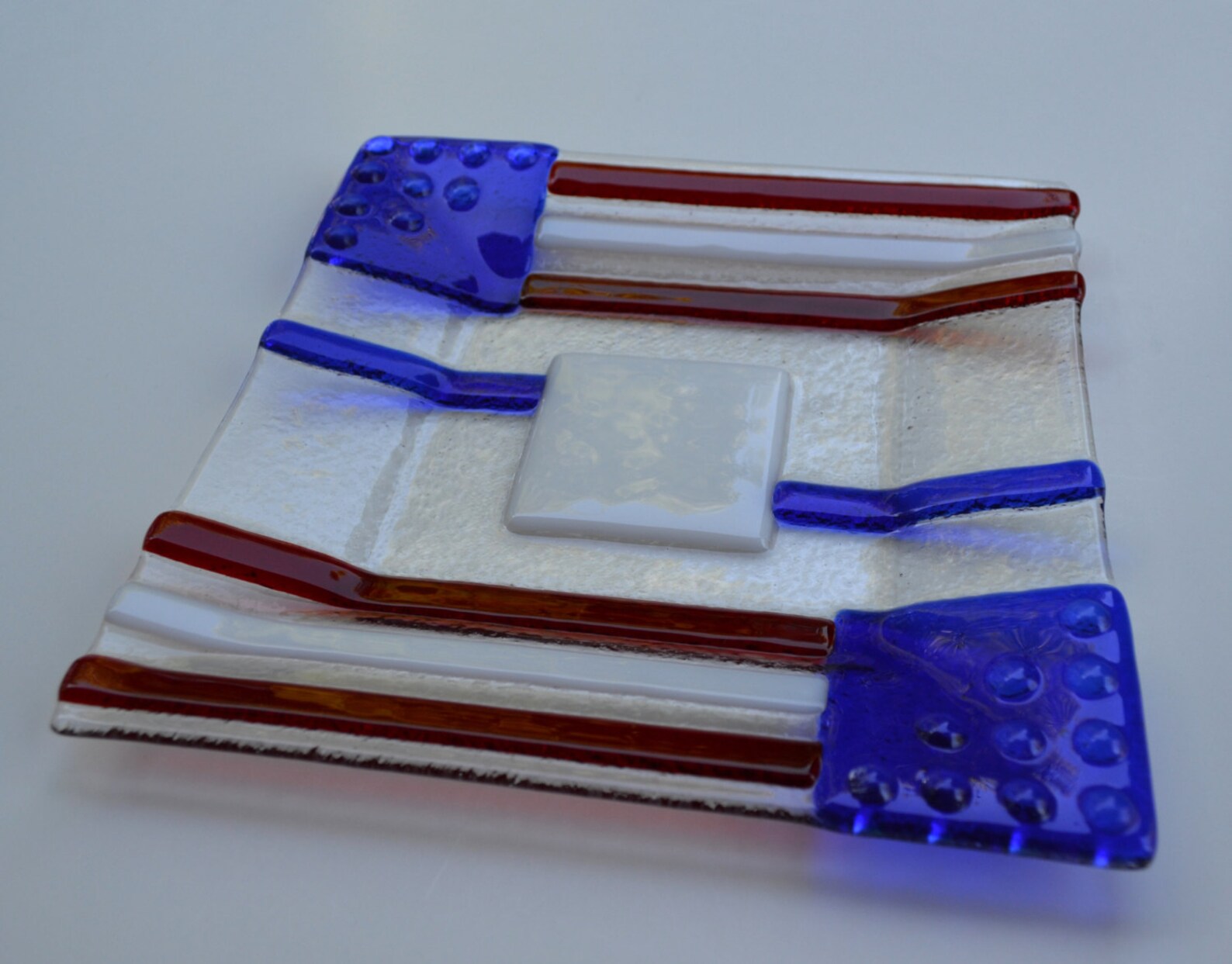 4th of July glass fused square plate by YafitGlass | Etsy