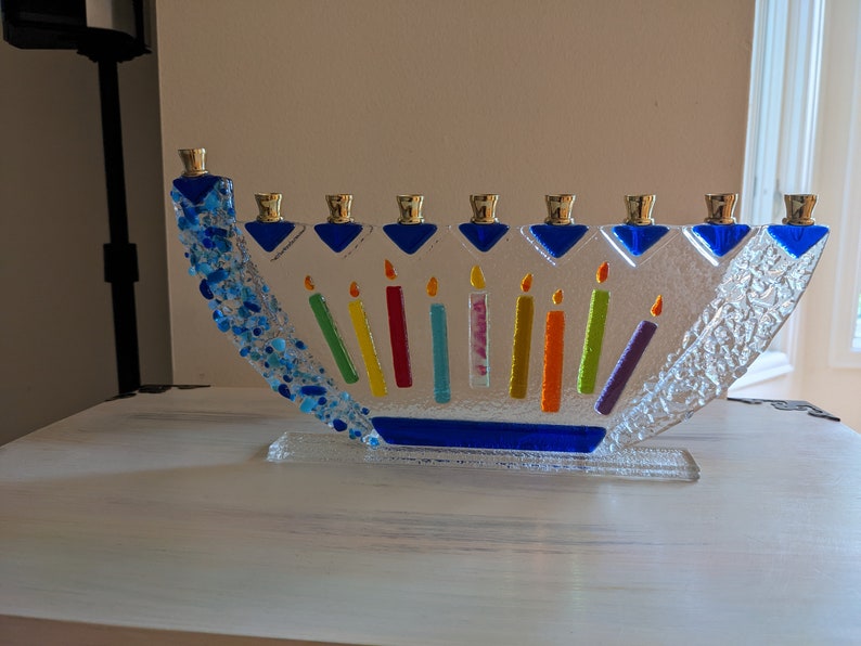 Hanukkah Candles Glass Fused Menorah Jewish Wedding Gift - Etsy