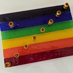 Pride Flag LGBTQ Rainbow Colorful Menorah, Glass Fused Menorah, LGBTQ ...