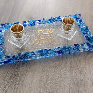 Shabbat Shalom Blue Shards Candle Holder Jewish Woman Gift Bat Mitzvah ...