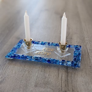 Shabbat Shalom Blue Shards Candle Holder Jewish Woman Gift Bat Mitzvah ...