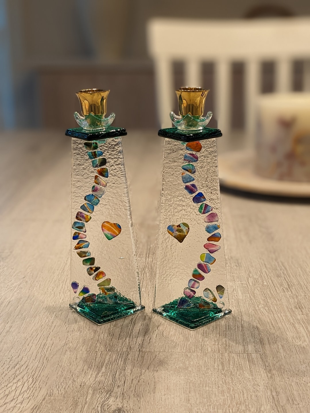 Love and Harmony Wedding Shards Shabbat Candle Sticks, Chuppah Glass ...