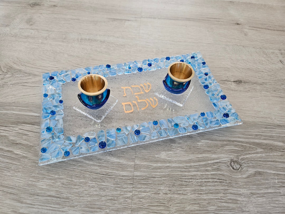 Shabbat Shalom Wedding Glass Shards Candle Holder Jewish Wedding Gift ...
