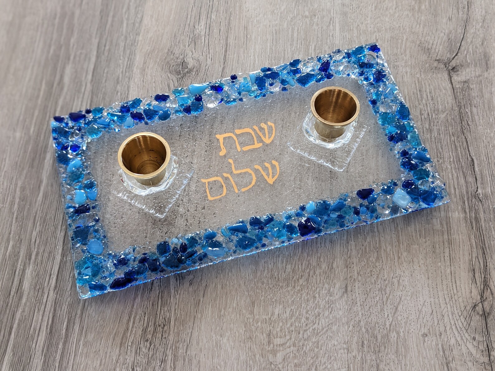 Shabbat Shalom Blue Shards Candle Holder Jewish Woman Gift Bat Mitzvah ...