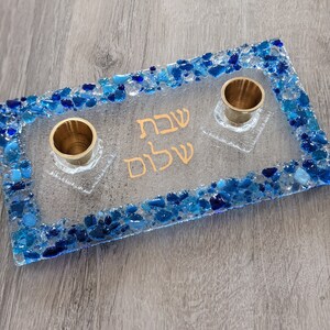 Shabbat Shalom Blue Shards Candle Holder Jewish Woman Gift Bat Mitzvah ...
