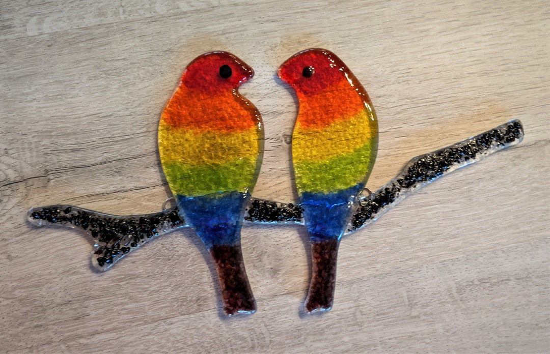 LGBTQ Glass Lovebirds Standing on a Branch Wall Art, Lesbian Gift, Gays ...