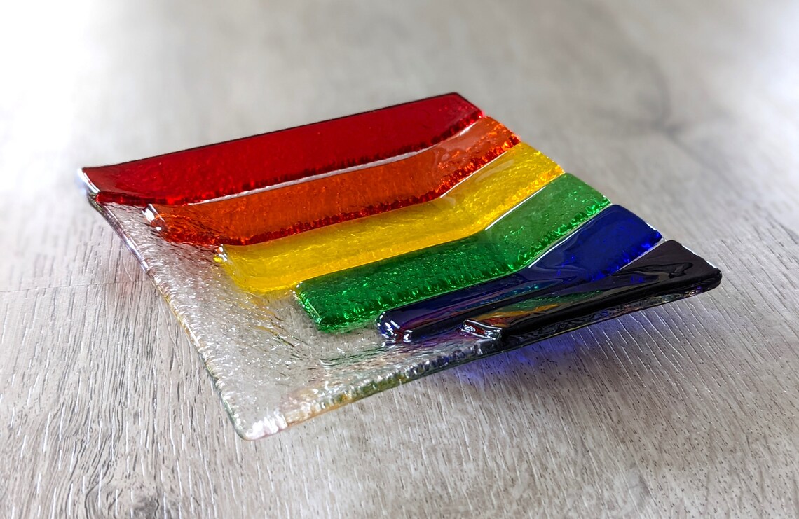 LGBTQ Pride Flag Small Square Glass Fused Plate, Rainbow Glass Art, Fun ...