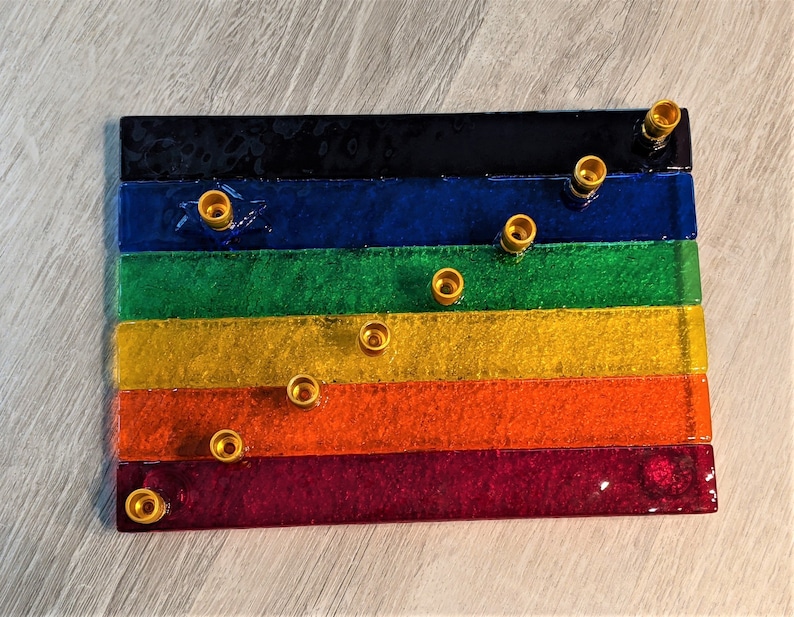 Pride Flag LGBTQ Rainbow Colorful Glass Fused Menorah - Etsy