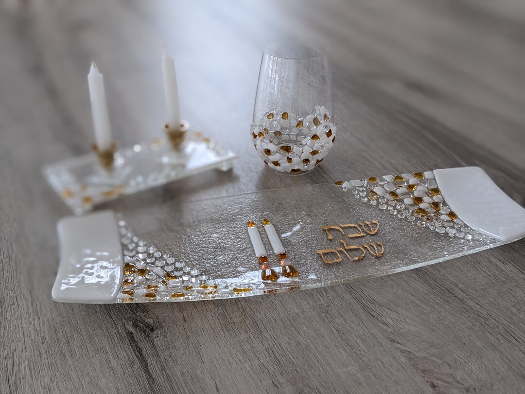 Royal Wedding Shabbat Set of Challah Plate, Candleholder and Kiddush ...