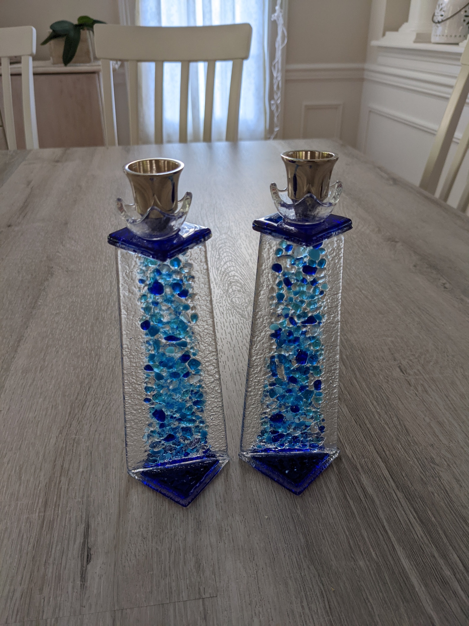 Blue Shards Shabbat Candle Sticks, Sabbath Upright Glass Candle Holders ...
