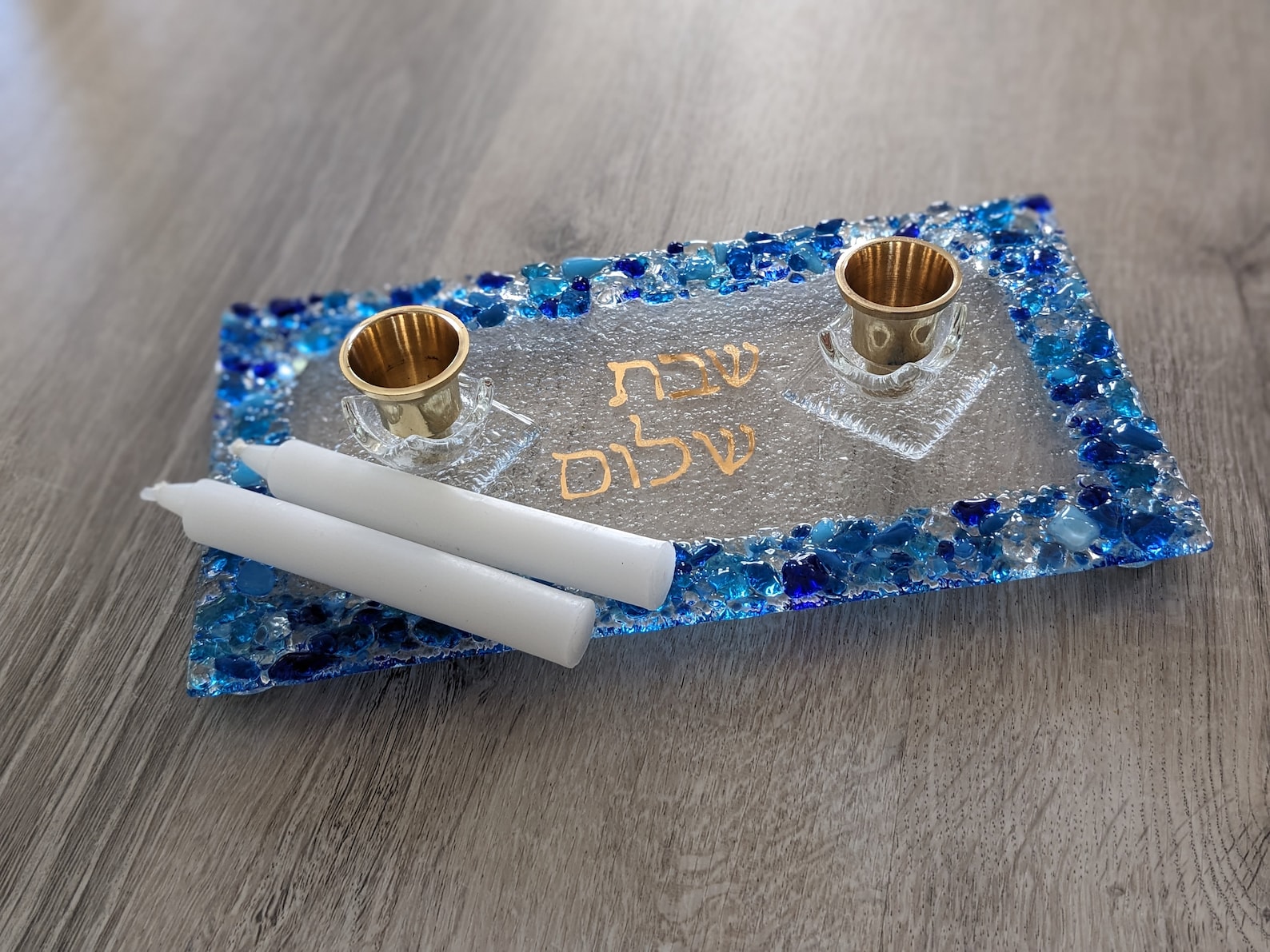 Shabbat Shalom Blue Shards Candle Holder Jewish Woman Gift Bat Mitzvah ...