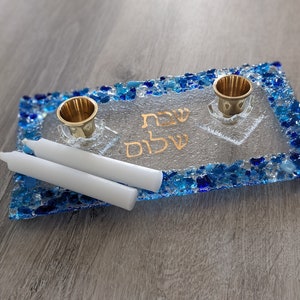 Shabbat Shalom Blue Shards Candle Holder Jewish Woman Gift Bat Mitzvah ...