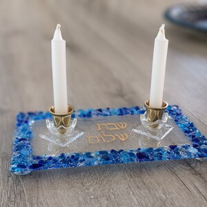 Shabbat Shalom Blue Shards Candle Holder Jewish Woman Gift Bat Mitzvah ...