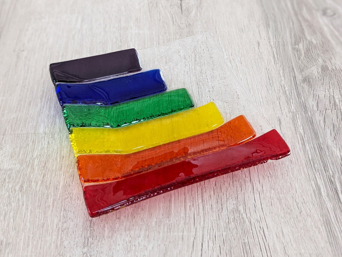 LGBTQ Pride Flag Small Square Glass Fused Plate, Rainbow Glass Art, Fun ...