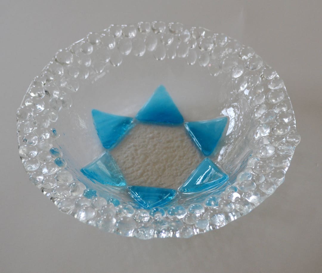 Clear Diamonds Star of David Glass Fused Haroseth Bowl in Light Blue by ...
