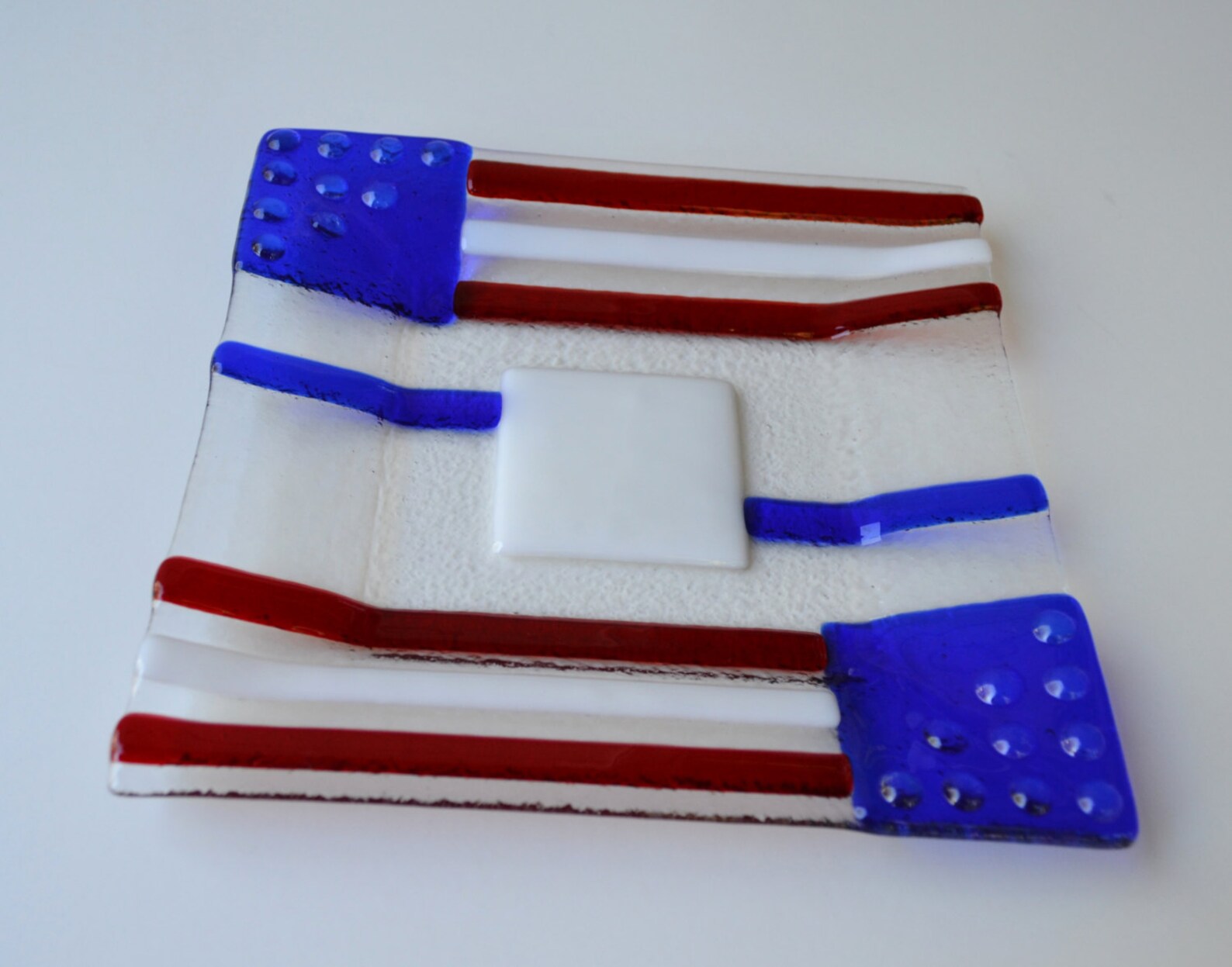 4th of July glass fused square plate by YafitGlass | Etsy