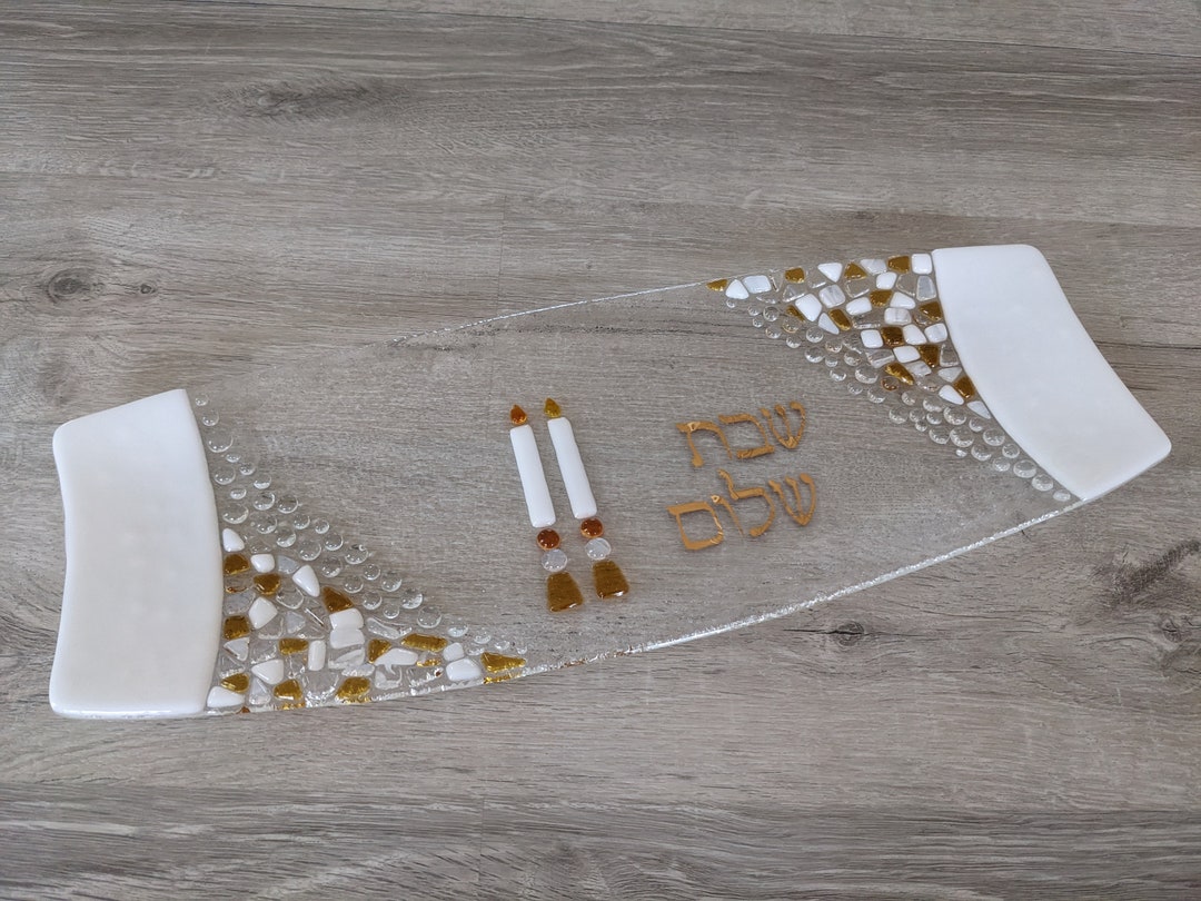 Royal Wedding Challah Glass Fused Plate in White/clear, Jewish Wedding ...