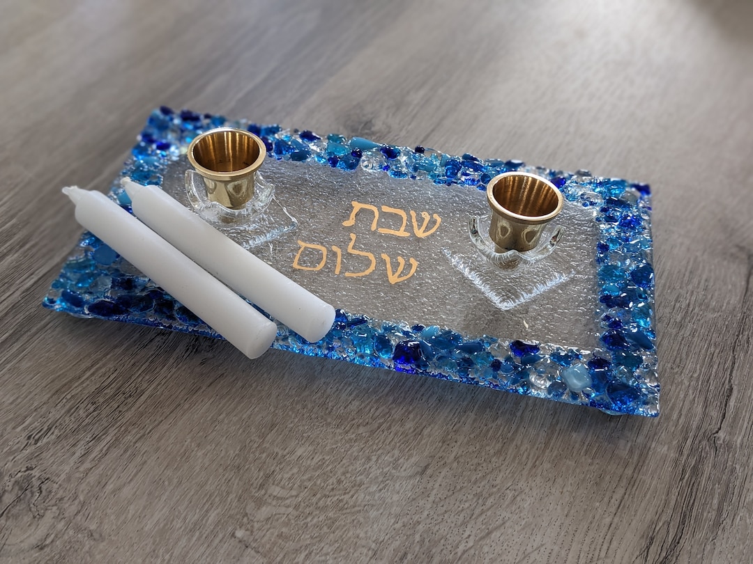 Shabbat Shalom Blue Shards Candle Holder Jewish Woman Gift Bat Mitzvah ...