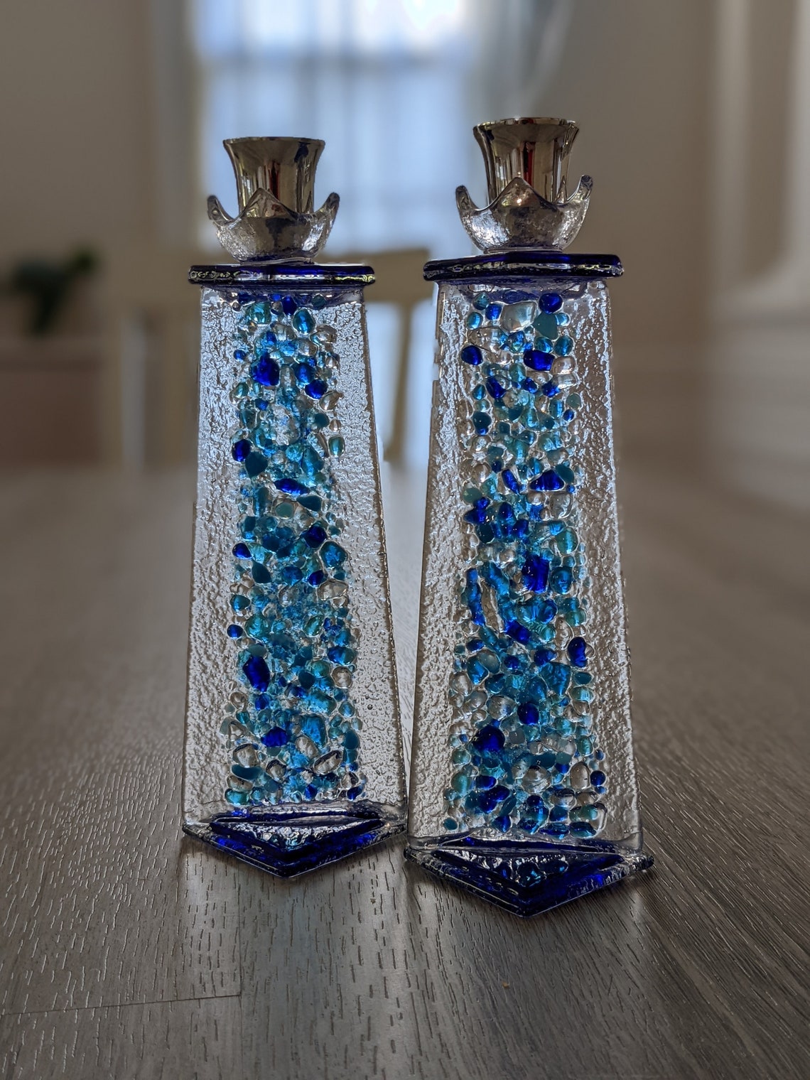 Blue Shards Shabbat Candle Sticks Sabbath Upright Glass - Etsy