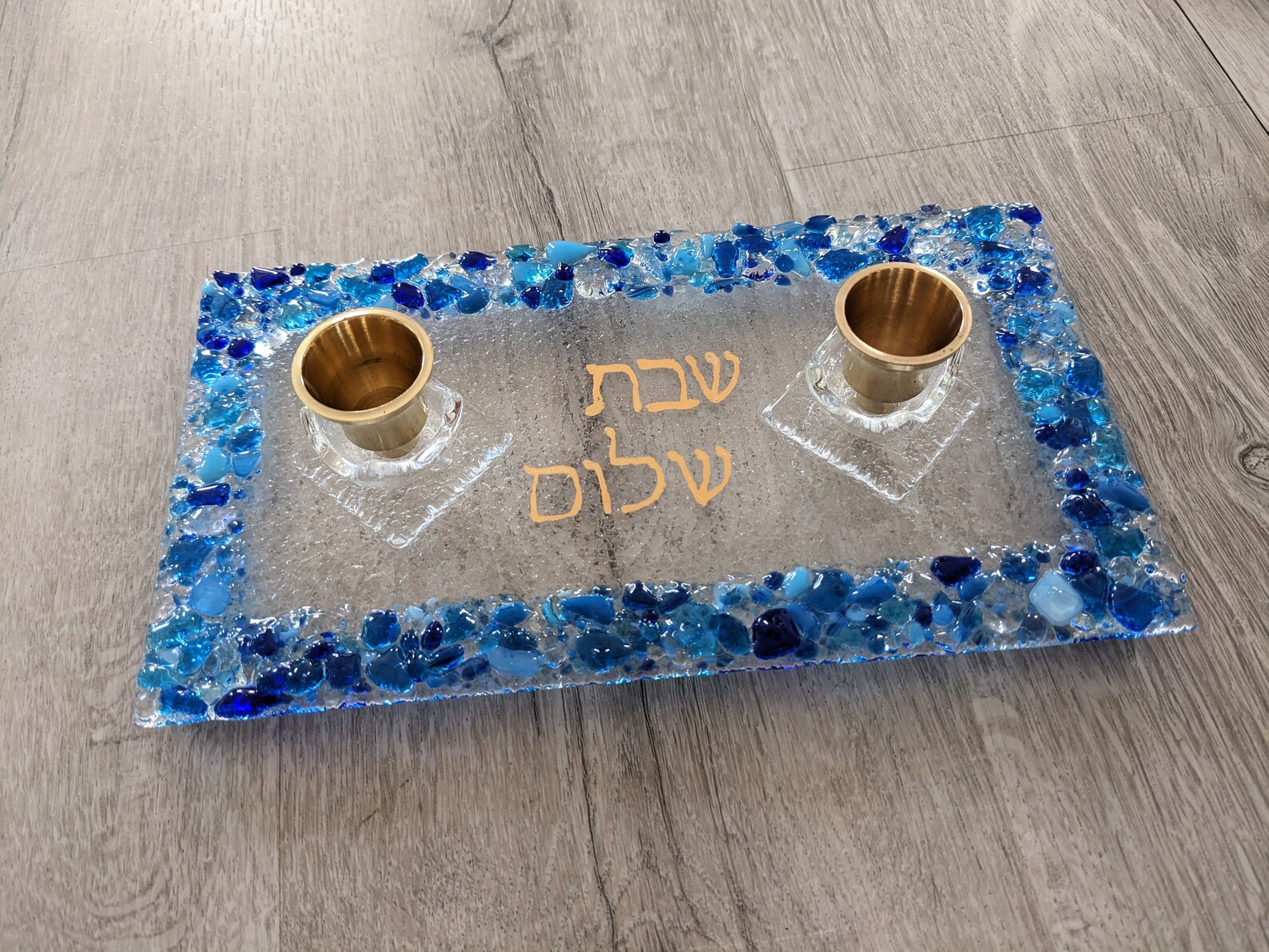 Shabbat Shalom Blue Shards Candle Holder Jewish Woman Gift Bat Mitzvah ...