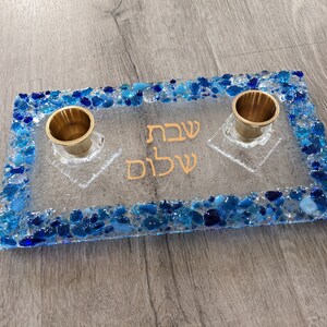 Shabbat Shalom Blue Shards Candle Holder Jewish Woman Gift Bat Mitzvah ...