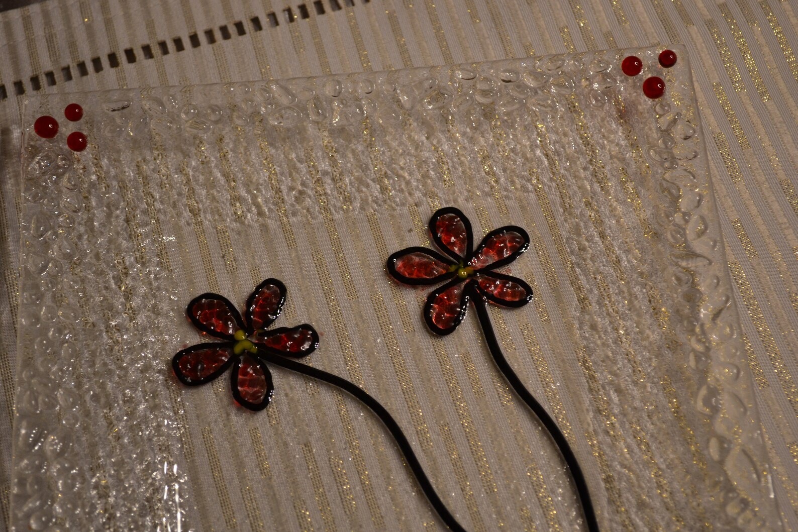 Love Flowers Glass Fused Square Plate by Yafitglass | Etsy