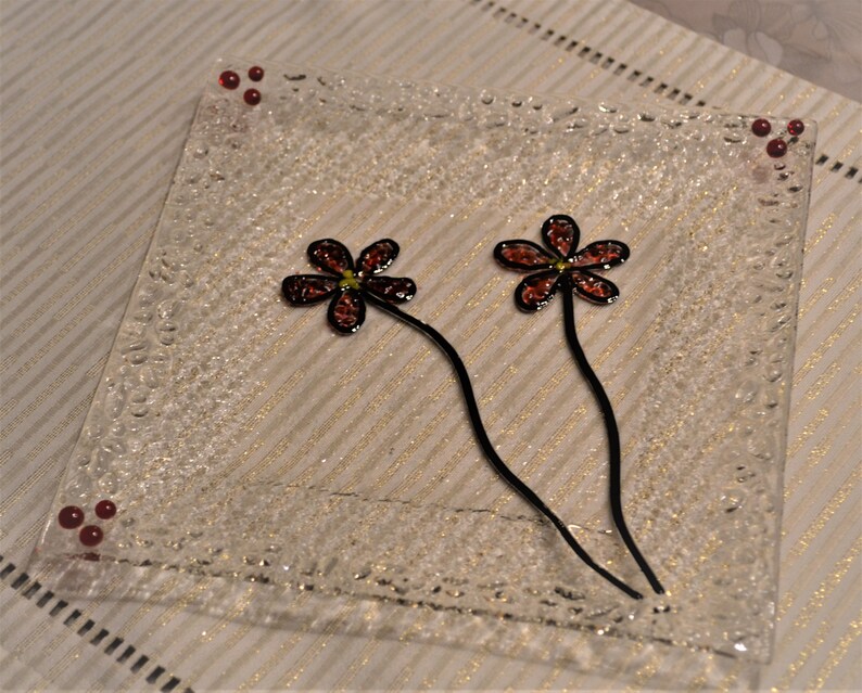 Love Flowers Glass Fused Square Plate by Yafitglass | Etsy