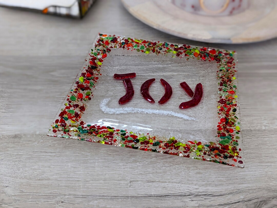 Christmas Joy Glass Fused Plate, Christmas Hostess Gift by Yafitglass ...