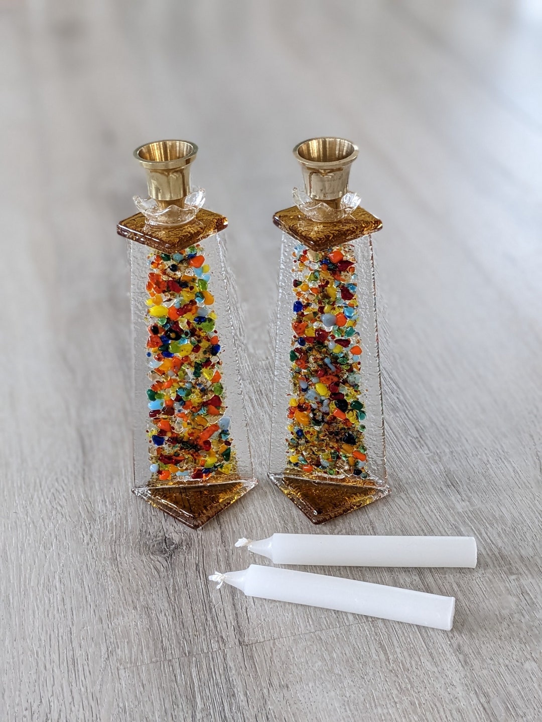Colorful Glass Shabbat Candle Holders, Jewish Wedding Gift Candle ...