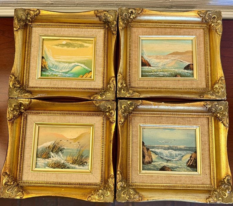 Vintage Oil Beach Seascapes Ocean/seagulls/sea Dunes Framed Set of 4 - Etsy