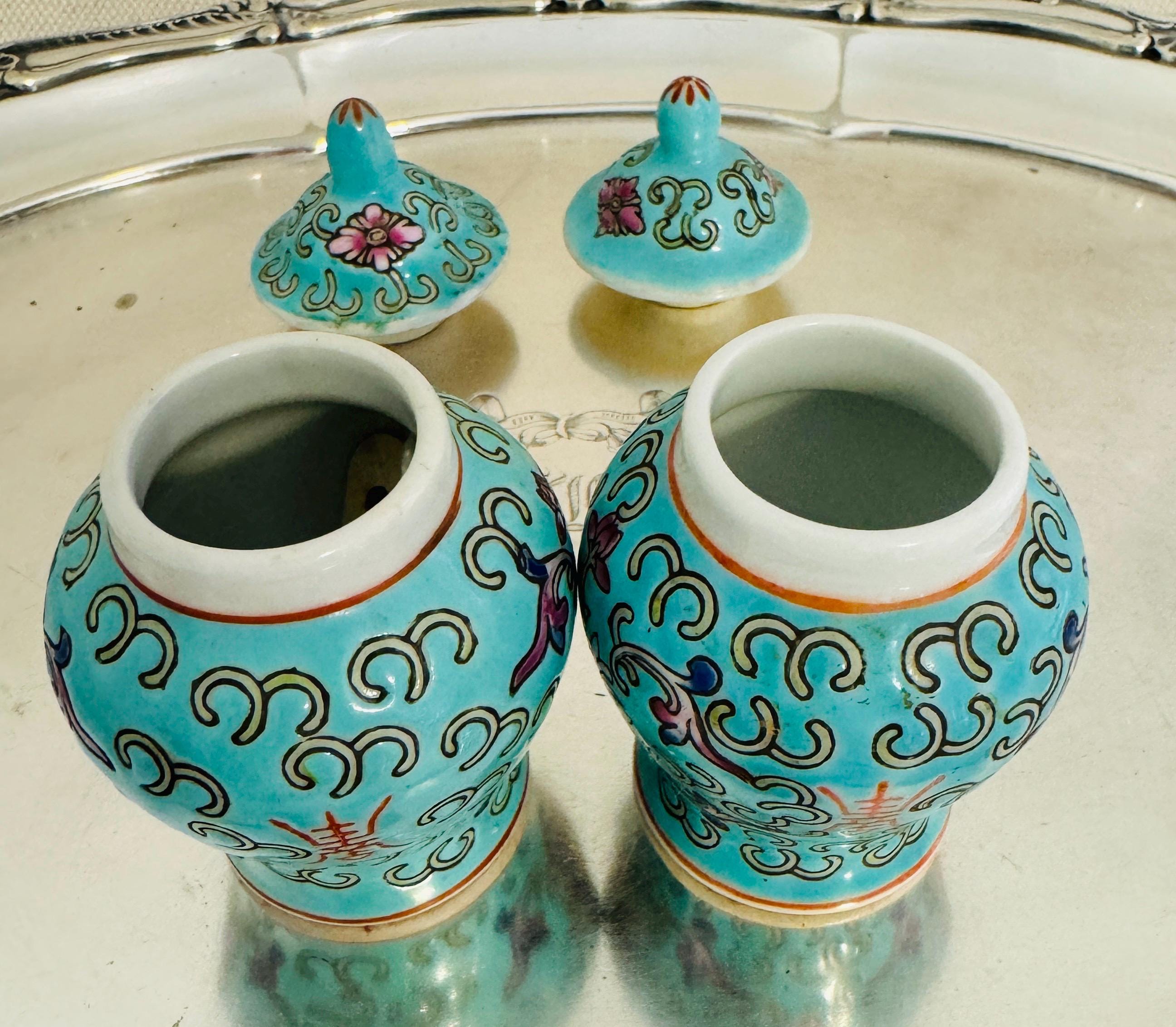 Pair of Famille Rose Aqua Mini Ginger Jars With Lids - Etsy