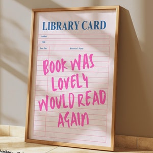 Library Card Digital Print | Book Club Decorations | Cute Reading ...
