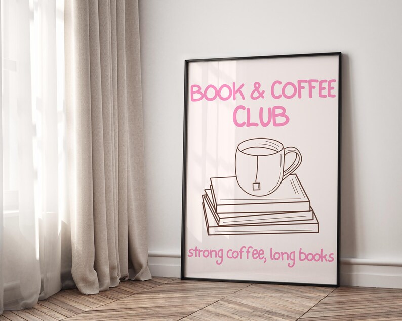 Book and Coffee Club Digital Print | Book Lovers Gift Print | Cute ...