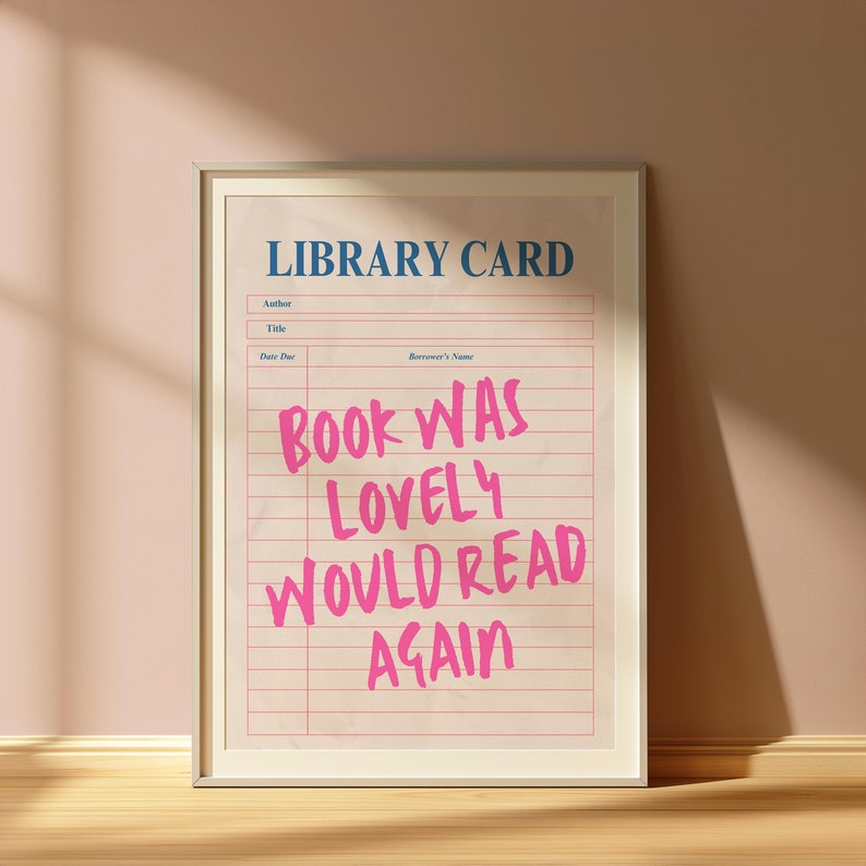 Library Card Digital Print | Book Club Decorations | Cute Reading ...