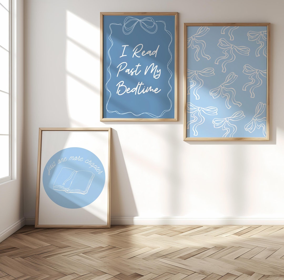 Blue Aesthetic Book Club Wall Art Prints, Coquette Bookshelf ...