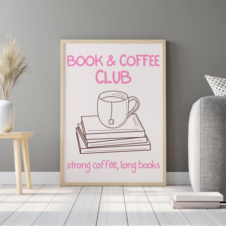 Book and Coffee Club Digital Print | Book Lovers Gift Print | Cute ...