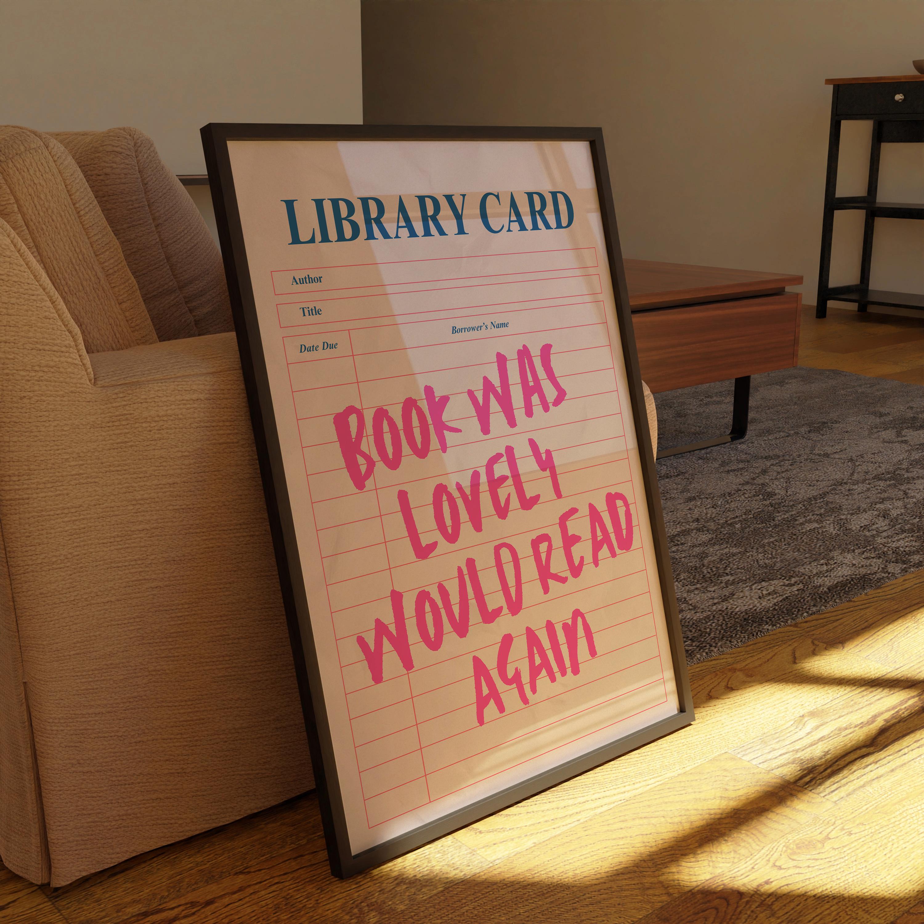 Library Card Digital Print | Book Club Decorations | Cute Reading ...