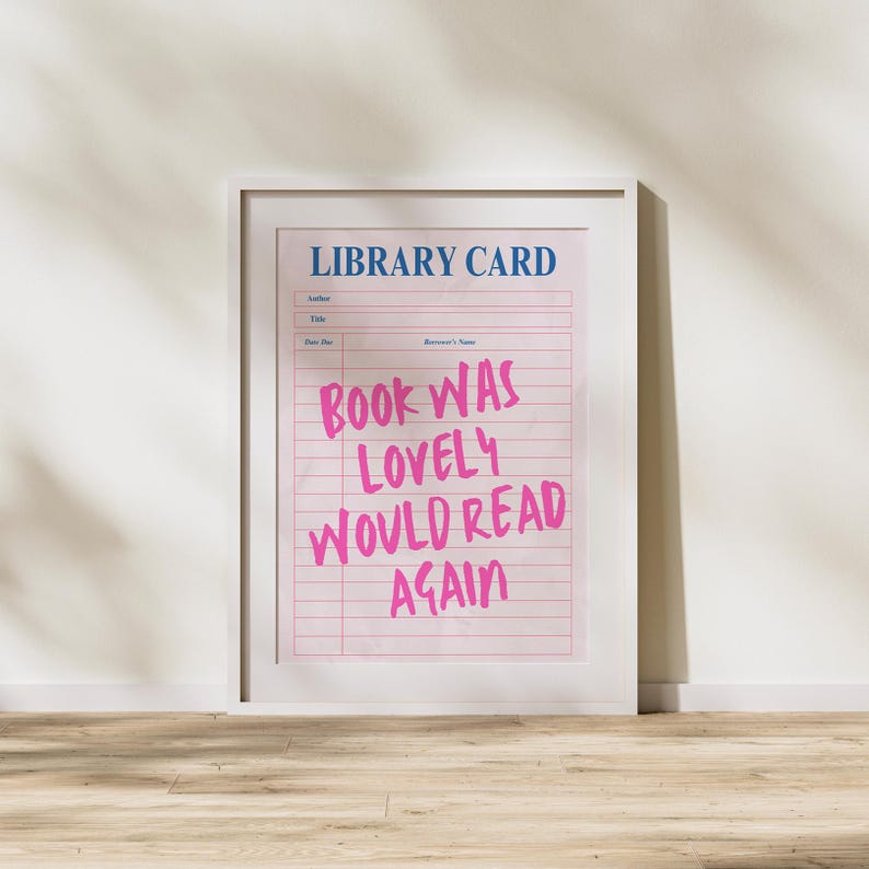 Library Card Digital Print | Book Club Decorations | Cute Reading ...