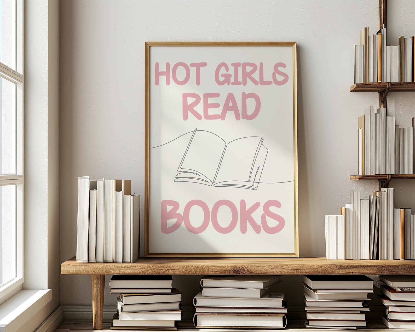 Hot Girls Read Books Print, Trendy Bookish Wall Art, Cute Bookshelf ...