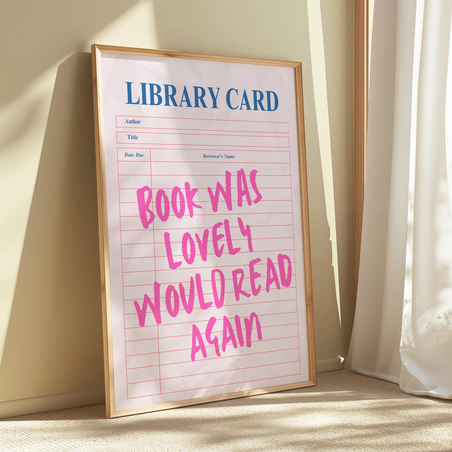 Library Card Digital Print | Book Club Decorations | Cute Reading ...