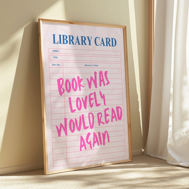 Library Card Digital Print | Book Club Decorations | Cute Reading ...