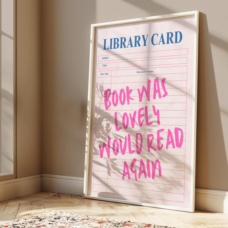Library Card Digital Print | Book Club Decorations | Cute Reading ...