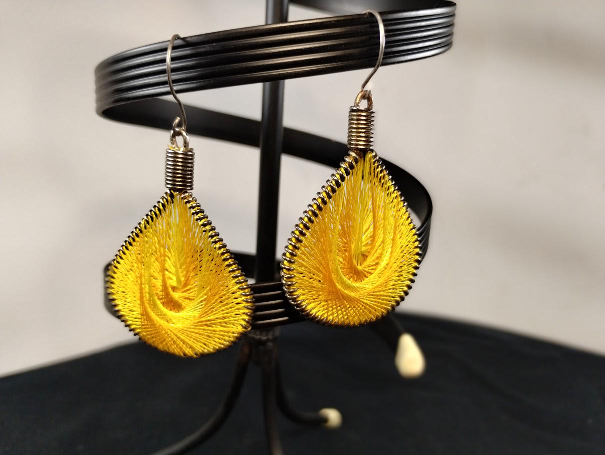 Vintage Yellow String Art Earrings – Teardrop Dangle Design - Etsy