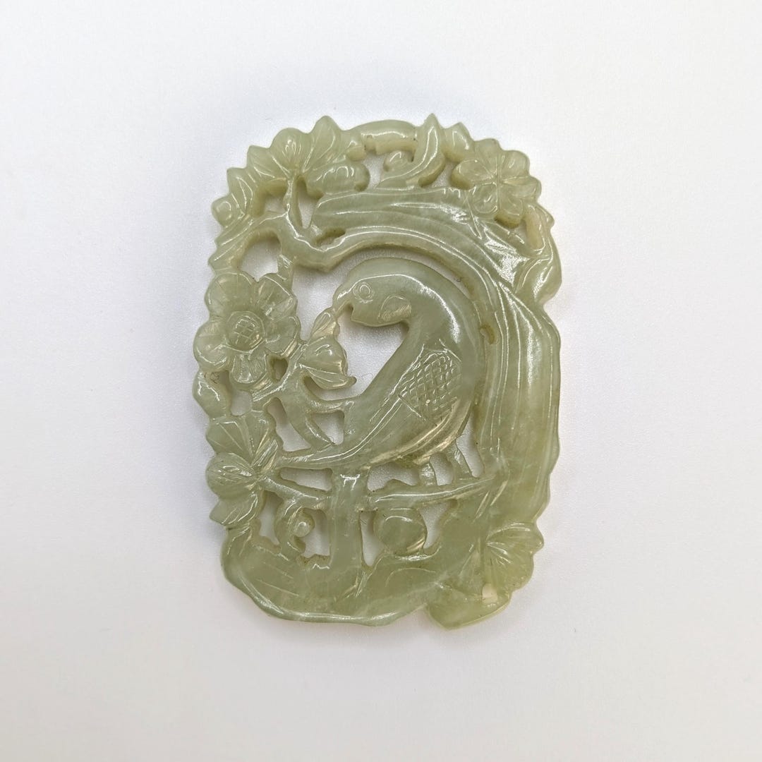 Antique Chinese Celadon Jade Pendant – Hand-carved Double-sided Parrot ...