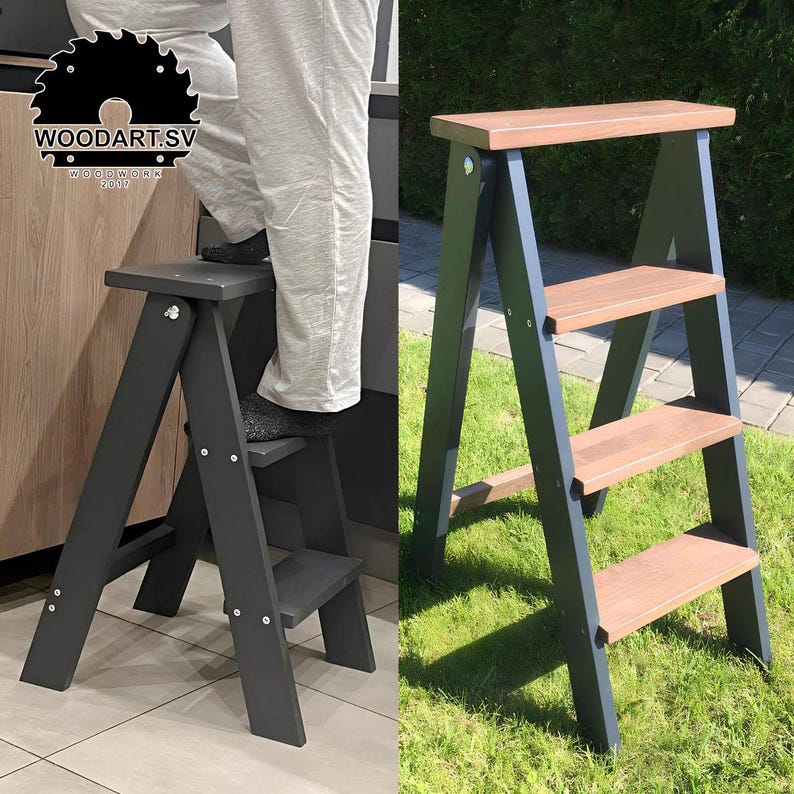 Wooden Folding Ladder Made of Beech, Step Ladder for Kitchen,library ...