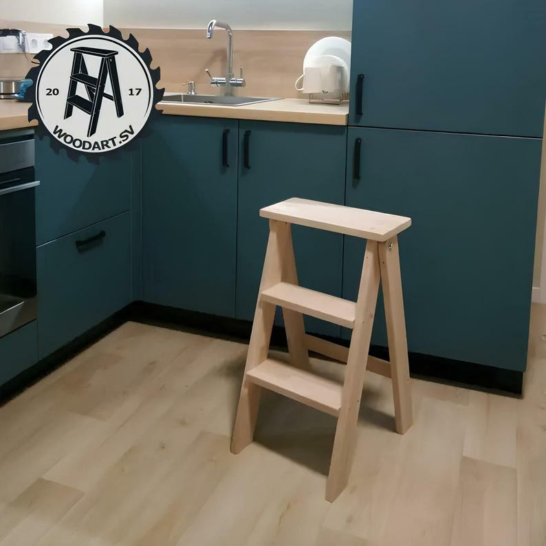 Wooden Folding Ladder Made of Beech, Step Ladder for Kitchen,library ...