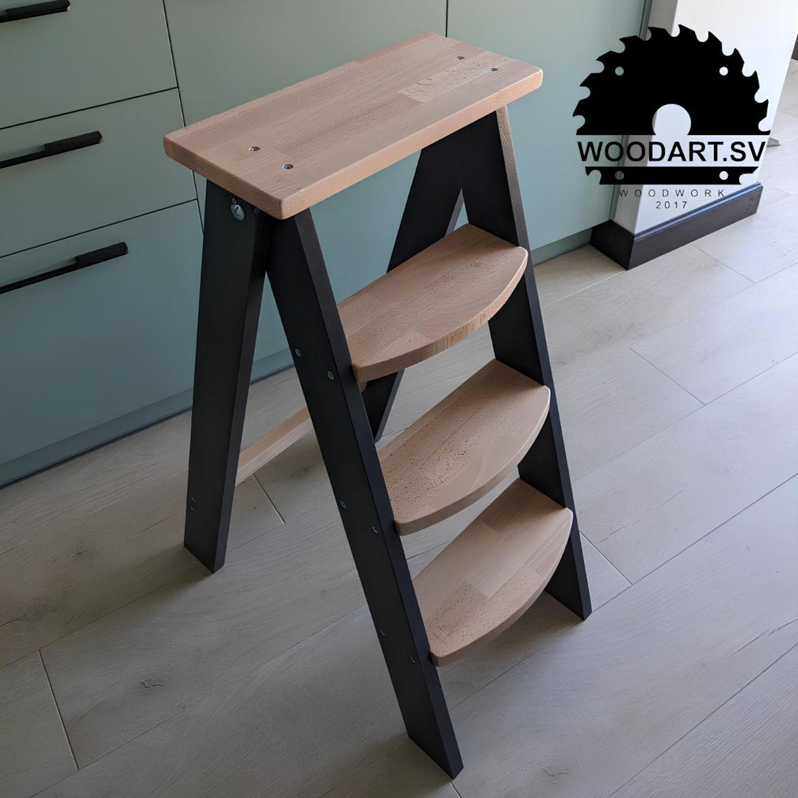 Wooden Folding Ladder Made of Beech, Step Ladder for Kitchen,library ...
