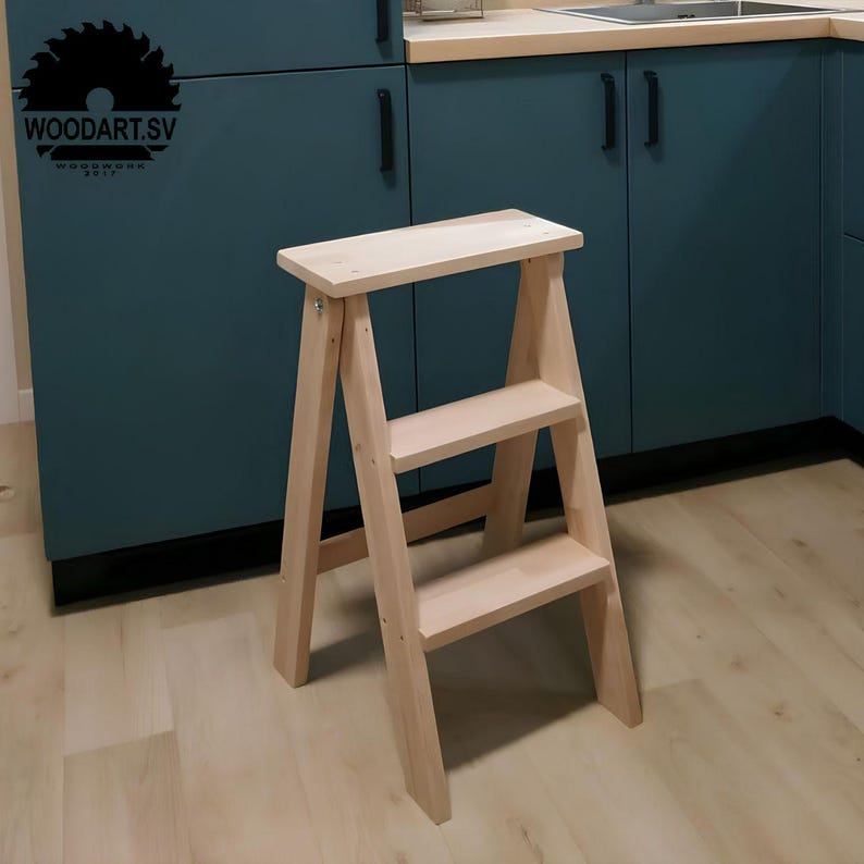 Wooden Folding Ladder Made of Beech, Step Ladder for Kitchen,library ...